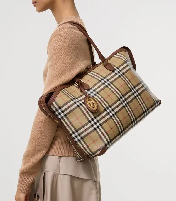 Burberry Medium Check Zipped Tote Bag - Beige
