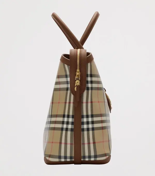 Burberry Medium Check Zipped Tote Bag - Beige