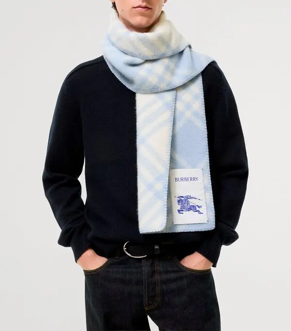 Burberry Wool Check Scarf - Blue