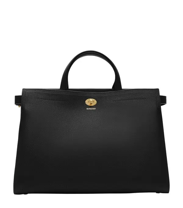 Burberry Medium Leather Cotswolds Check Tote Bag - Black