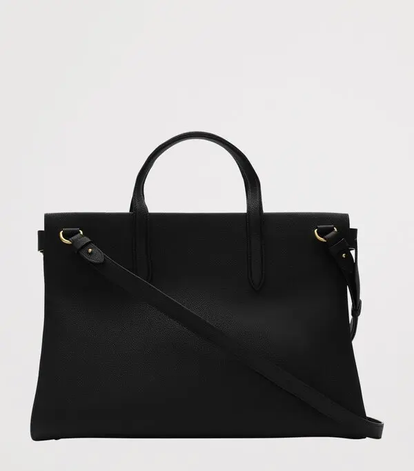 Burberry Medium Leather Cotswolds Check Tote Bag - Black