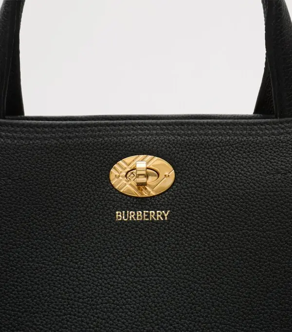 Burberry Medium Leather Cotswolds Check Tote Bag - Black