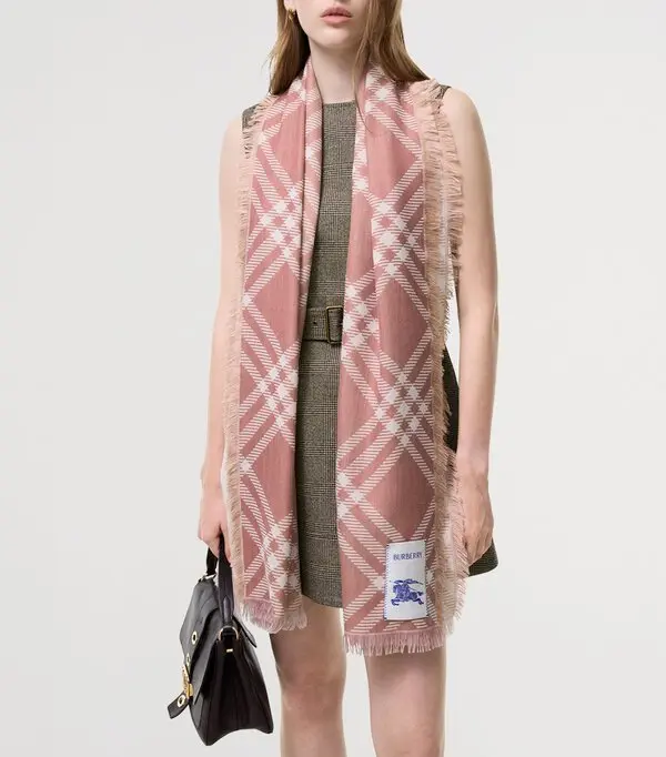 Burberry Wool-silk Gradient Check Scarf - Pink
