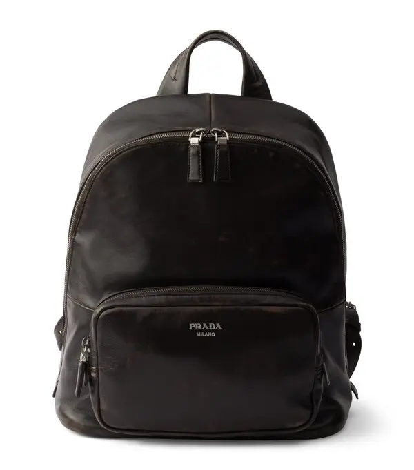 Prada Distressed Nappa Lambskin Backpack - Brown