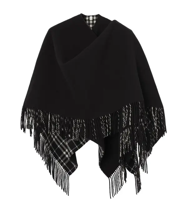 Burberry Wool Fringe Blanket Cape - Black
