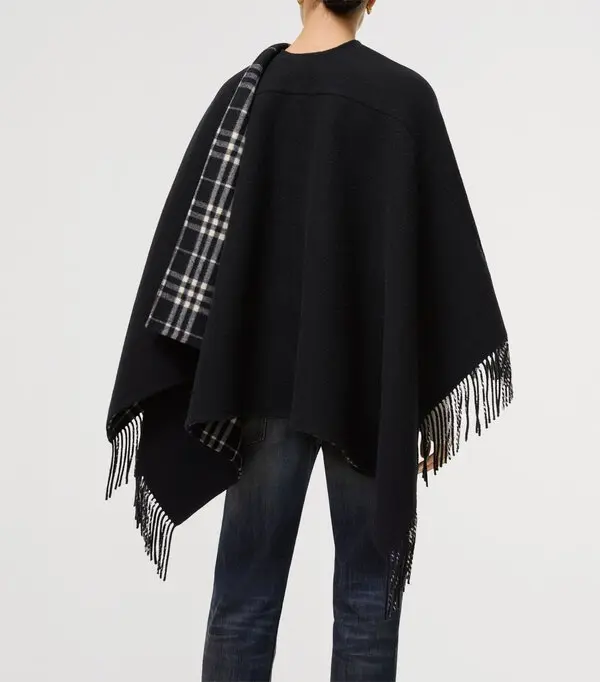 Burberry Wool Fringe Blanket Cape - Black