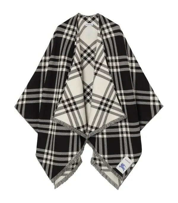 Burberry Wool-silk-cashmere Check Cape - Black