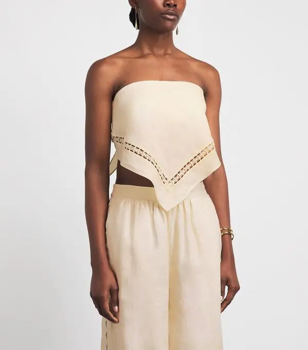 Simkhai Linen-hemp Lahni Strapless Top With Embroidered Details