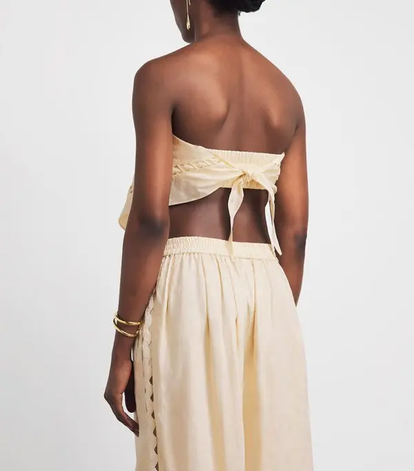 Simkhai Linen-hemp Lahni Strapless Top With Embroidered Details