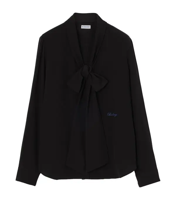 Burberry Silk Scarf Blouse With Embroidered Logo - Black