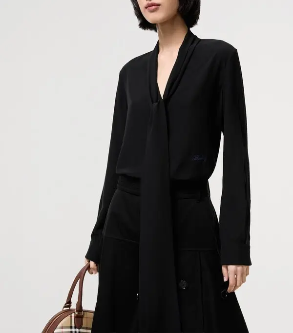 Burberry Silk Scarf Blouse With Embroidered Logo