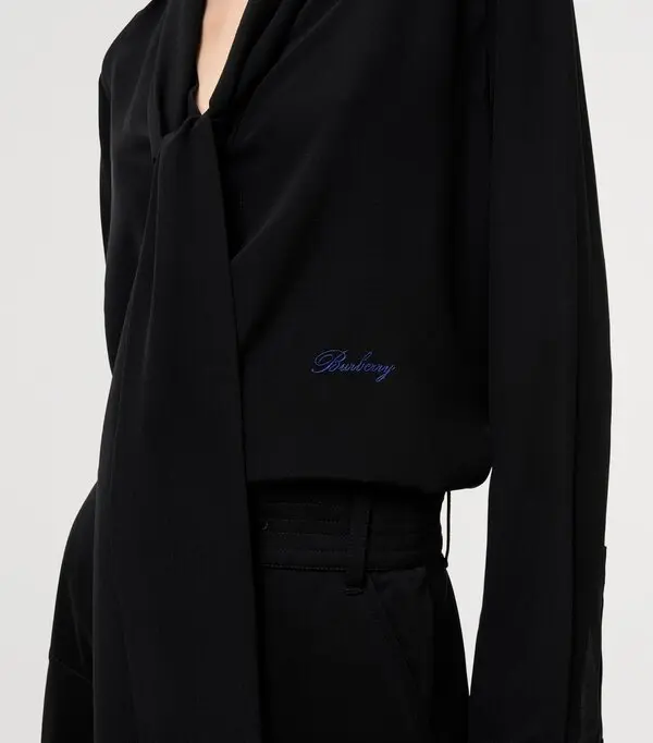 Burberry Silk Scarf Blouse With Embroidered Logo