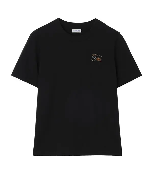 Burberry Cotton T-shirt With Embroidered Equestrian Knight Design - Black