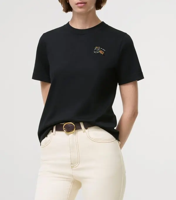 Burberry Cotton T-shirt With Embroidered Equestrian Knight Design - Black