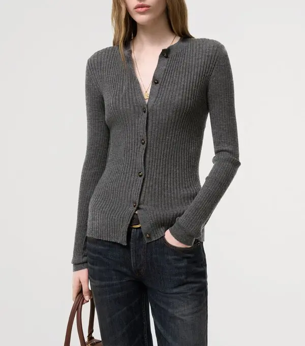 Burberry Cashmere Slim Fit Ribbed Cardigan