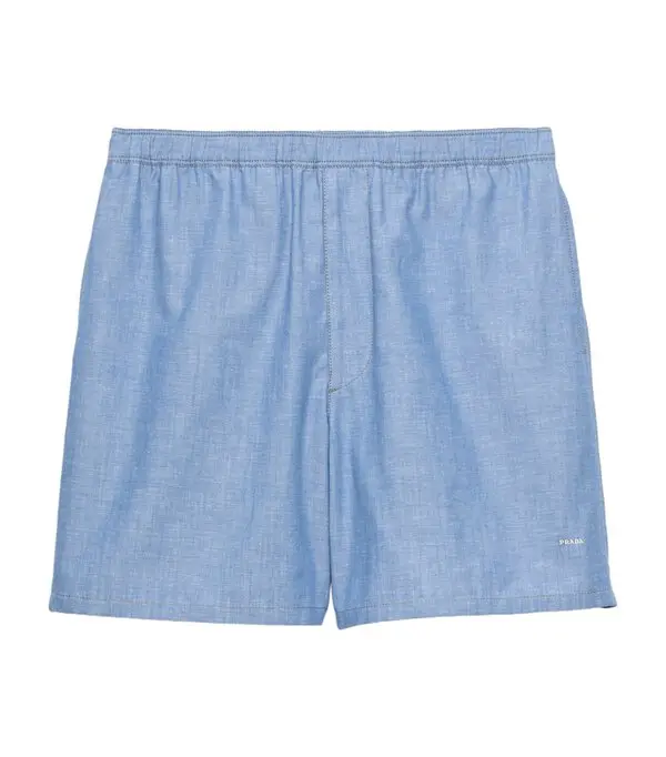 Prada Cotton-linen Bermuda Shorts - Blue