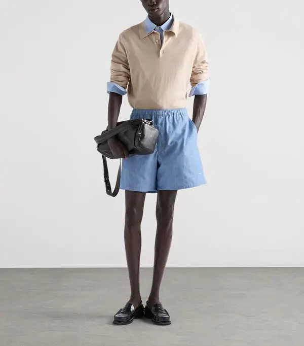 Prada Cotton-linen Bermuda Shorts - Blue