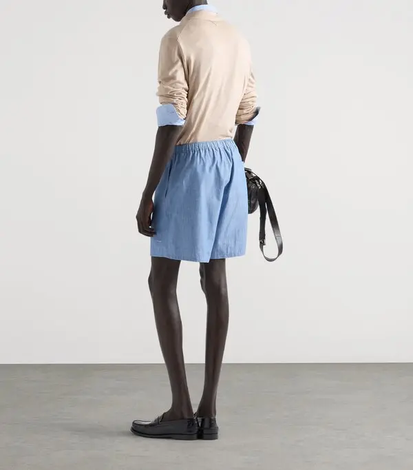 Prada Cotton-linen Bermuda Shorts - Blue