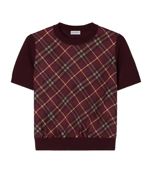 Burberry Wool-silk Check Panel T-shirt - Red