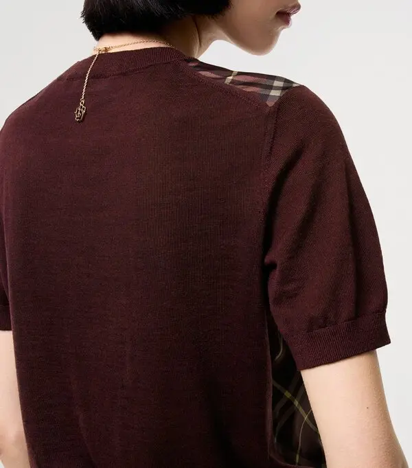 Burberry Wool-silk Check Panel T-shirt - Red