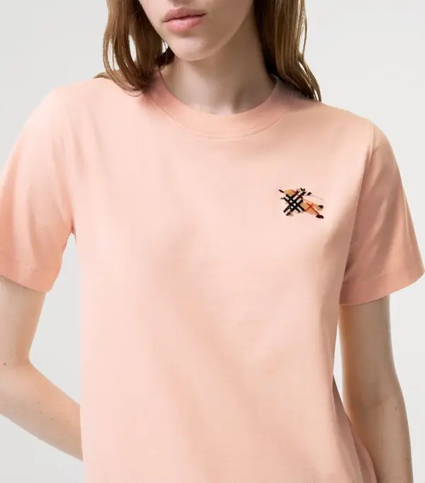 Burberry Cotton T-shirt With Embroidered Equestrian Knight Design - Pink