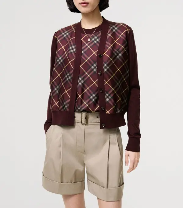 Burberry Wool-silk Check Panel Cardigan