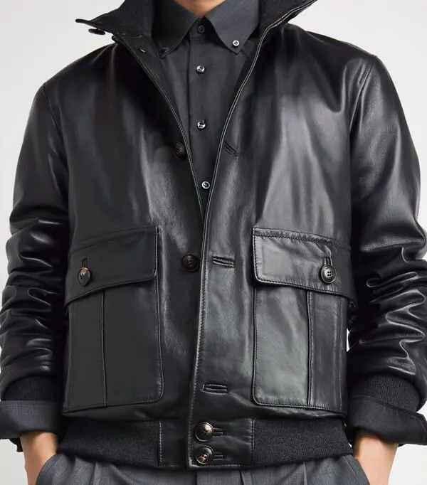 Pal Zileri Lambskin Button-up Bomber Jacket