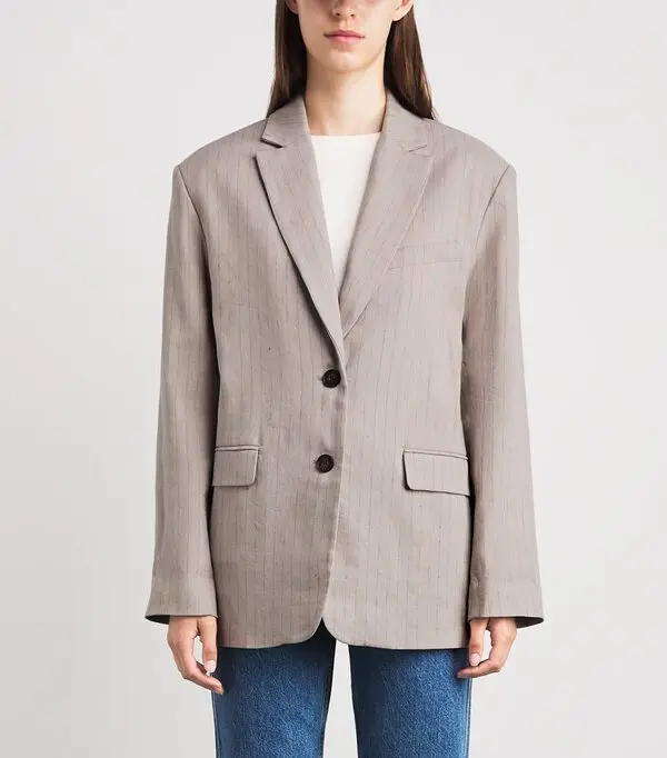 ANINE BING Linen-blend Stripe Quinn Blazer