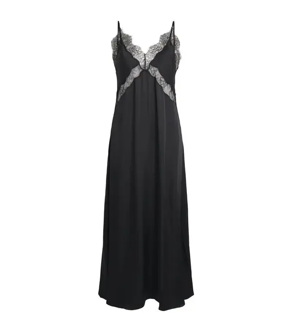 ANINE BING Silk-blend Magnolia Maxi Dress With Lace Trim - Black