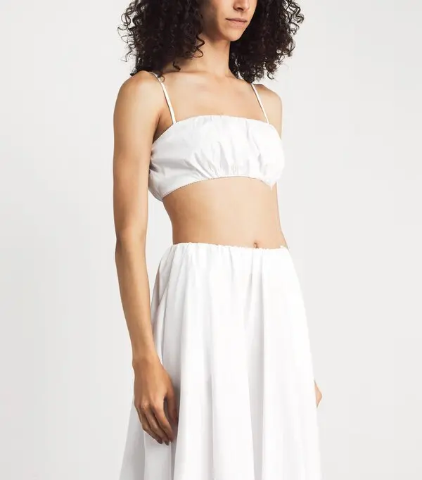 Staud Fiore Gathered Stretch-cotton Crop Top