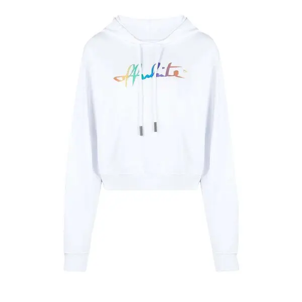 Off-White Cropped Hoodie With Rainbow Logo