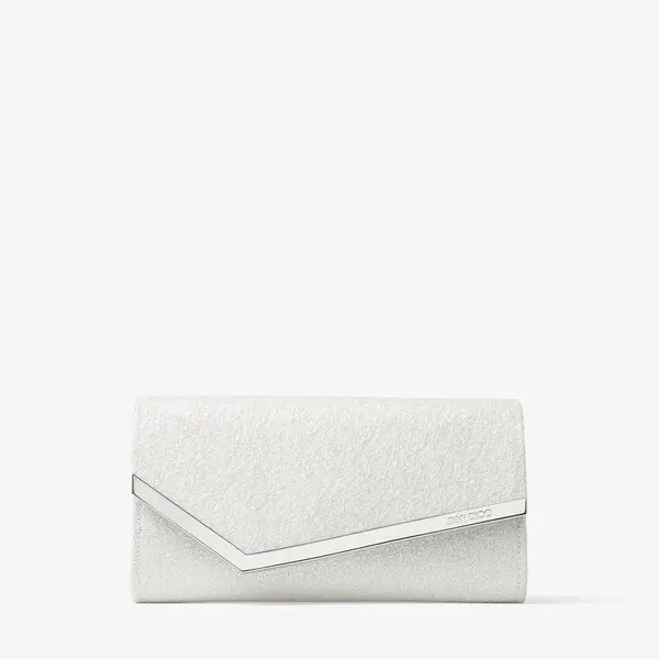 JIMMY CHOO Emmie Ivory Candyfloss Glitter Web Clutch Bag - Ivory/silver