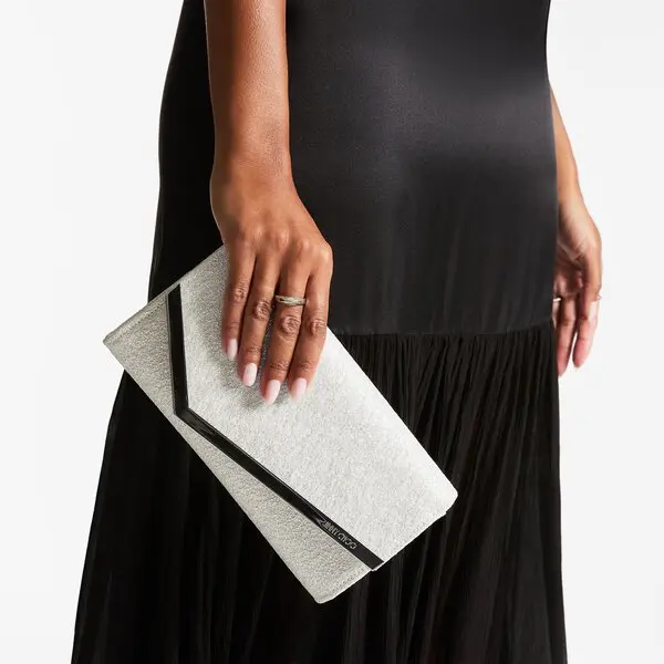 JIMMY CHOO Emmie Ivory Candyfloss Glitter Web Clutch Bag
