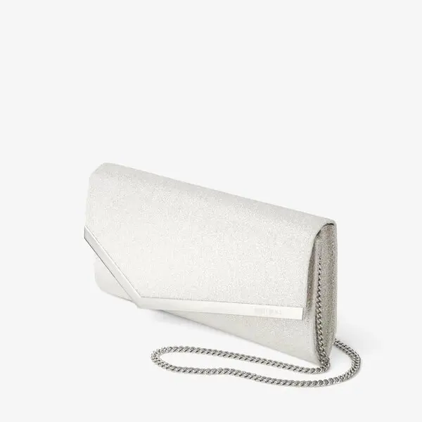 JIMMY CHOO Emmie Ivory Candyfloss Glitter Web Clutch Bag