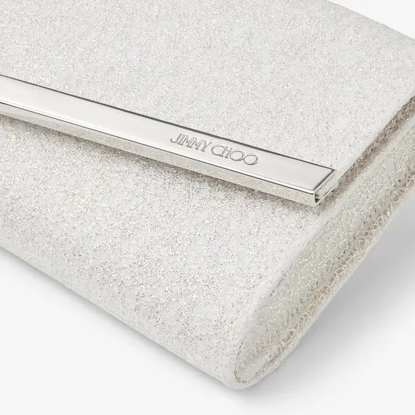 JIMMY CHOO Emmie Ivory Candyfloss Glitter Web Clutch Bag