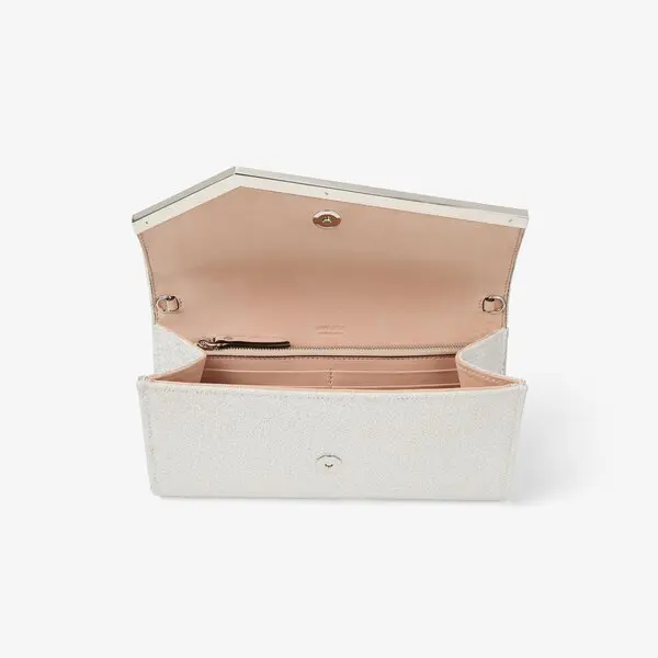 JIMMY CHOO Emmie Ivory Candyfloss Glitter Web Clutch Bag