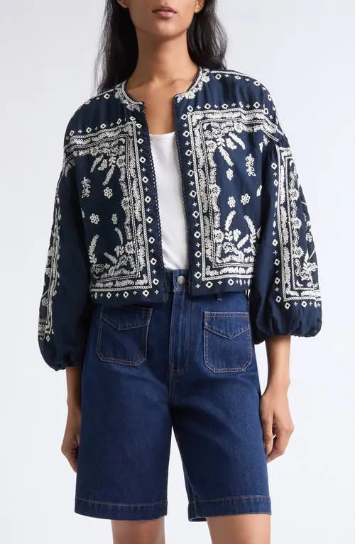 Veronica Beard Drake Embroidered Bandana Print Jacket - Navy