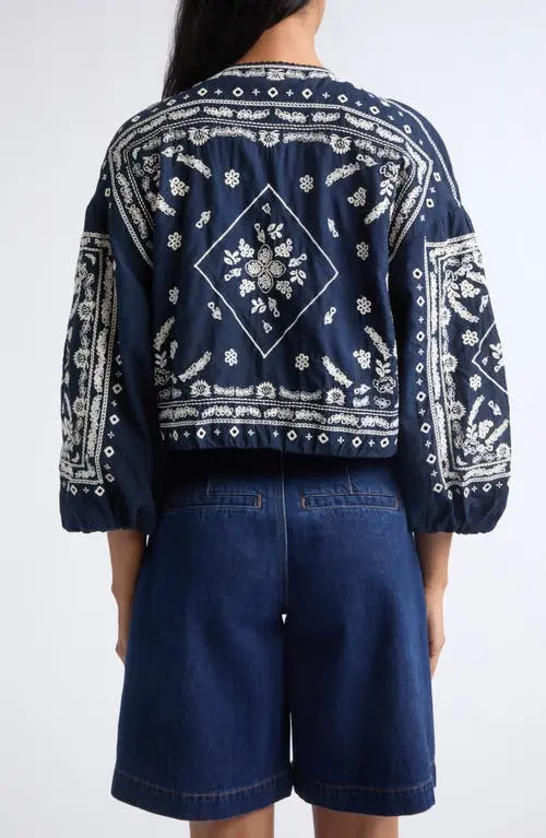 Veronica Beard Drake Embroidered Bandana Print Jacket - Navy