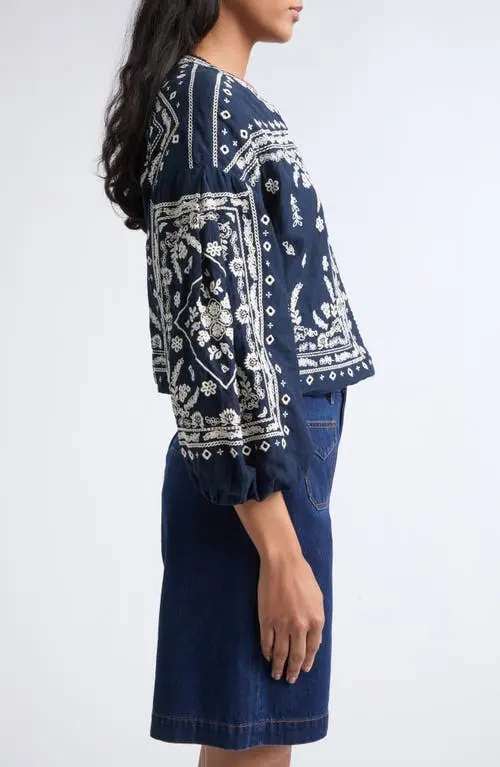 Veronica Beard Drake Embroidered Bandana Print Jacket - Navy