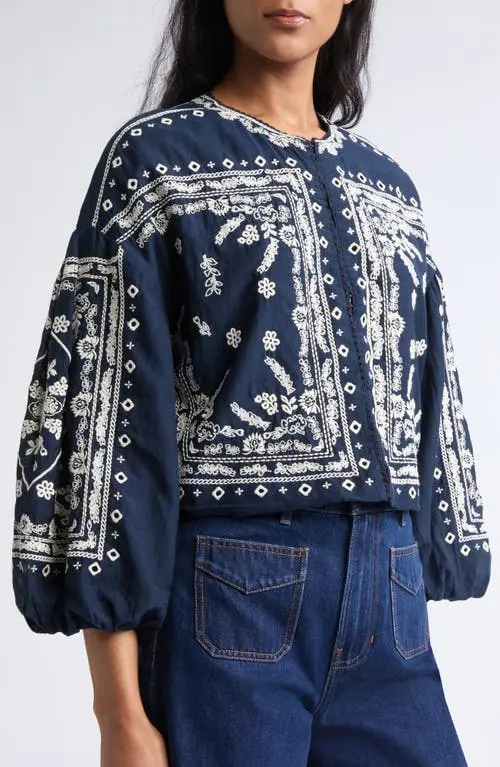 Veronica Beard Drake Embroidered Bandana Print Jacket - Navy