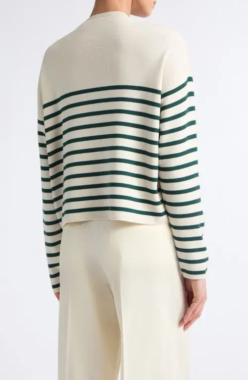 Moncler Striped Virgin Wool Sweater With Embroidered Logo - White/blue