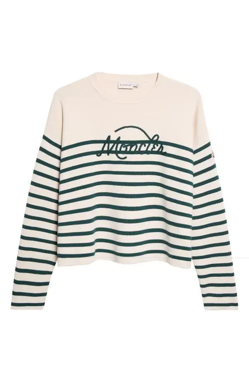 Moncler Striped Virgin Wool Sweater With Embroidered Logo - White/blue