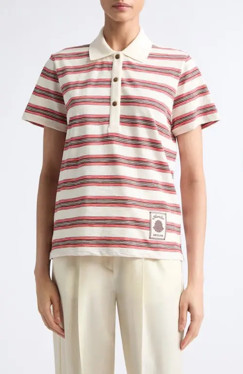 Moncler Striped Cotton Polo - White/red