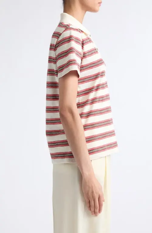 Moncler Striped Cotton Polo - White/red