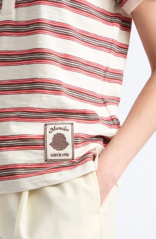 Moncler Striped Cotton Polo - White/red
