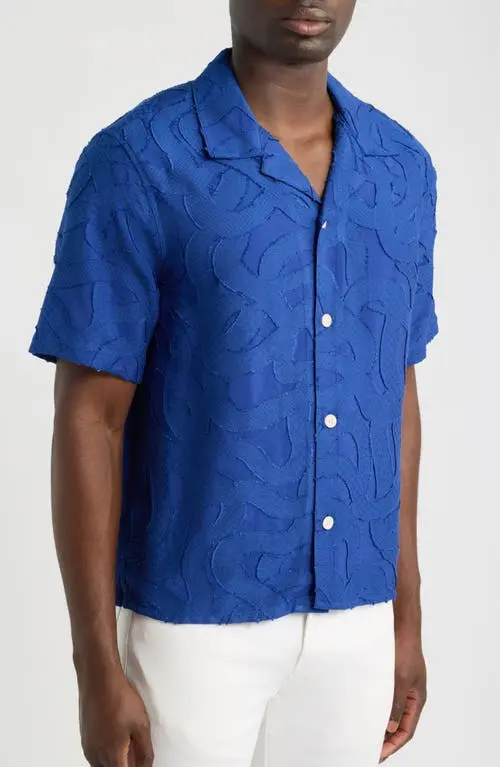 WAX LONDON Curzon Jacquard Camp Shirt - Blue