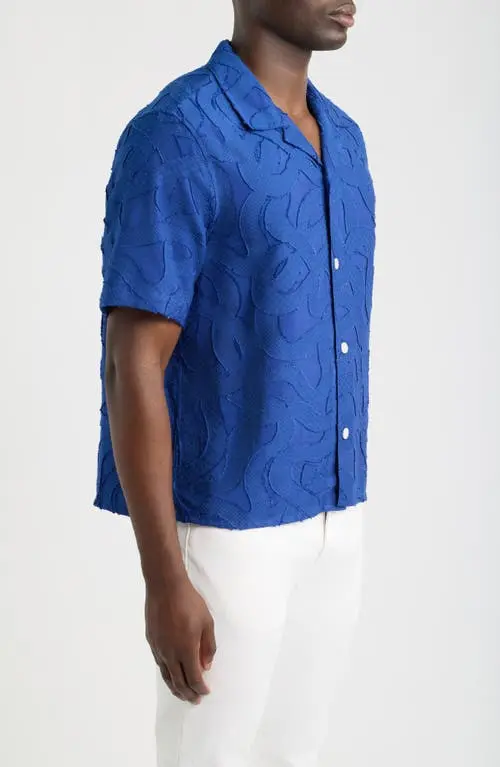 WAX LONDON Curzon Jacquard Camp Shirt - Blue