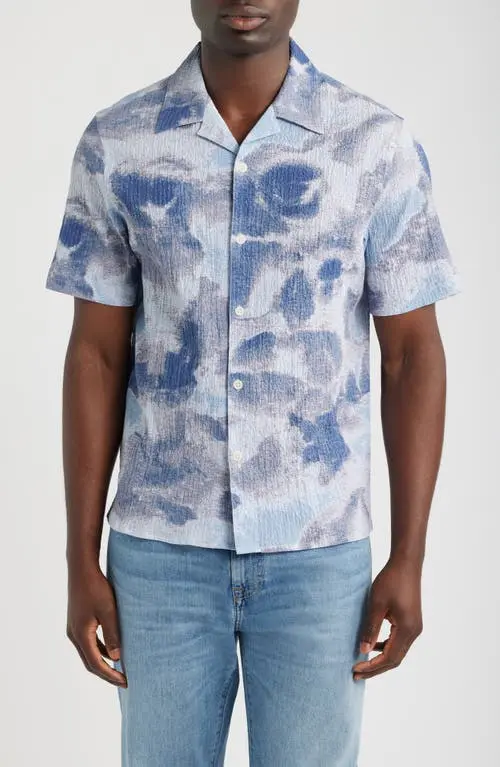 WAX LONDON Didcot Watercolor Stretch Cotton Button-up Shirt - Blue