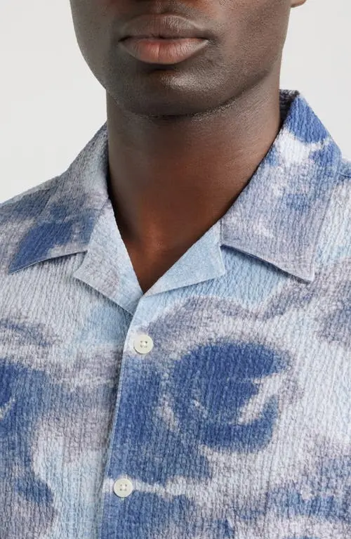 WAX LONDON Didcot Watercolor Stretch Cotton Button-up Shirt - Blue