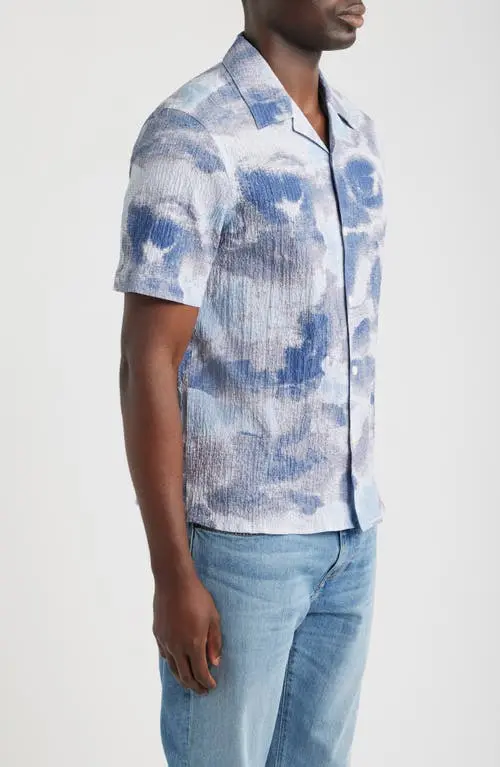 WAX LONDON Didcot Watercolor Stretch Cotton Button-up Shirt - Blue